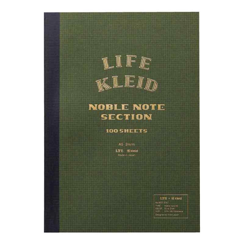 kleid ノート LIFE×kleid ノーブルノート オリーブ A5 2mm方眼 8957【サイズ】A5（21×14.8cm）【仕様】2mm方眼(クリーム)/ライフ社特別抄造紙「Lライティングペーパー」使用【ページ数】200ページ（10...