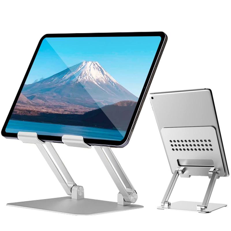 タブレット スタンド 折りたたみ式 ホルダー 高さ角度調整可能 アルミ製 姿勢改善 人間工学設計 for iPad/Kindle/Surface/Nintendo Switch機種に対応 4-13.3インチに対応 (シルバー)