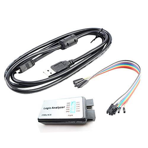 Hailege 24MHz 8CH USBロジックアナライザーデバイス、EMIフェライトリングUSBケーブル付き24MHz 8チャネルUART IIC SPIデバッグ、Arduino ARM FPGA M100 SCM用24MHz 8路ロジ...