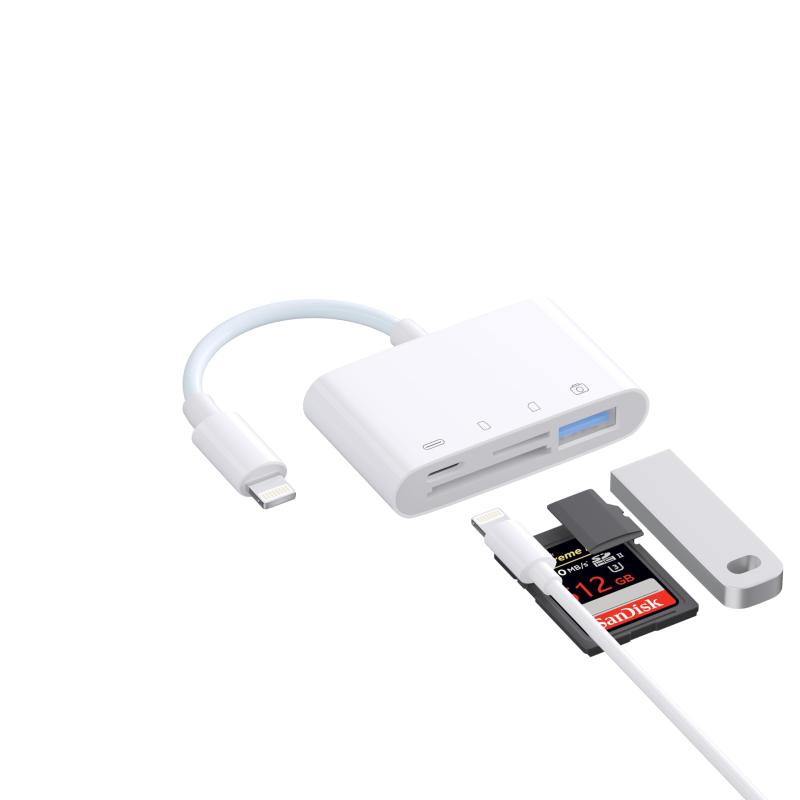 【MFi認証製品】SDカードリーダー 4in1カードリーダー 外付メモリカードリーダー iPhone/iPad用 USB/SD/TF変換アダプタ カメラアダプタ 高速 双方向データ転送 同時充電と転送 写真/動画/Word/Excle/PP...