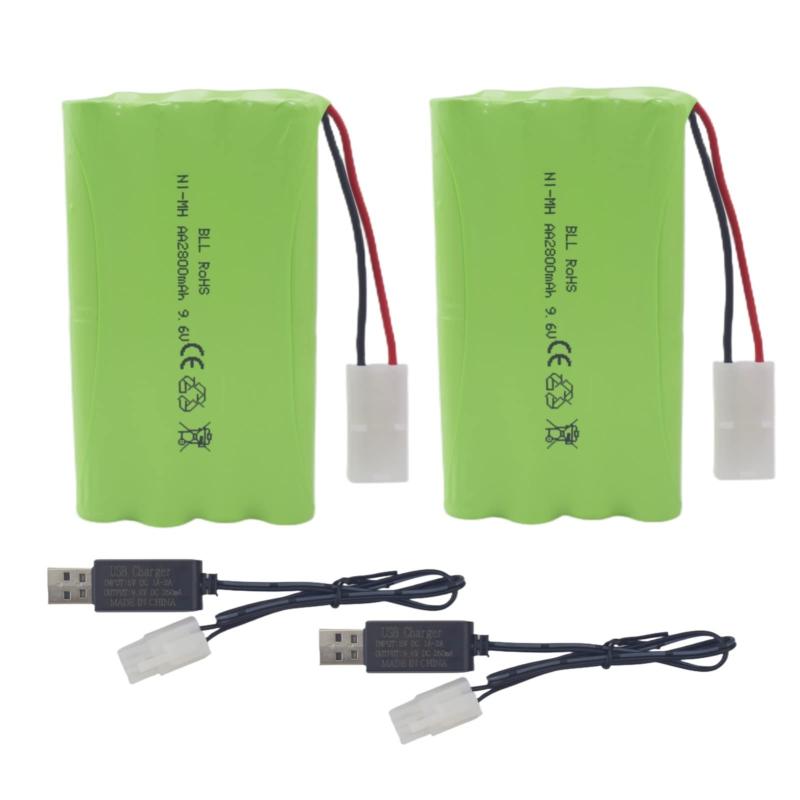 2PCS 9.6V 2800mah AAプラグ電池 タミヤプラグとUSB充電ケーブルに適合するリモコンカー、トラック、戦車、建設車両、RCボート充電式電池大容量バッテリー：このバッテリーはタミヤプラグ付きの9.6 V 2800 mah AA...