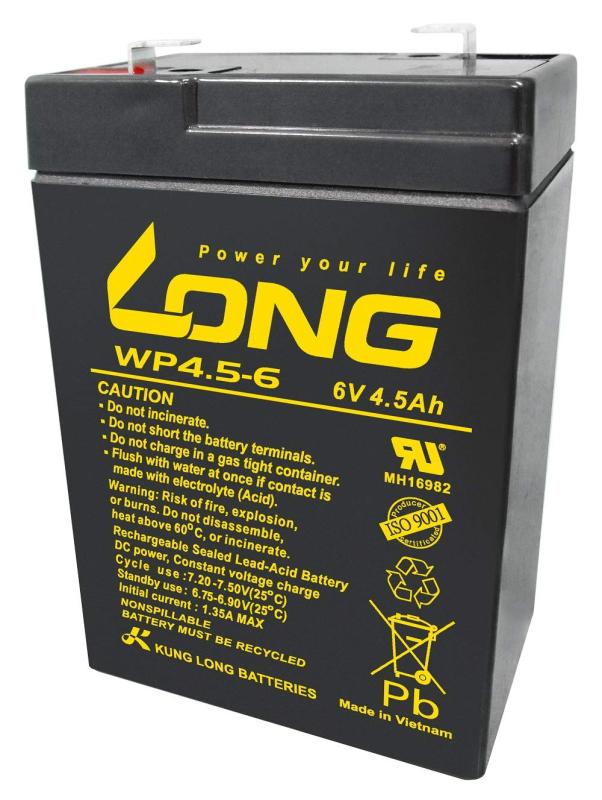 ロング (KUNG LONG BATTERIES) 産業用鉛蓄電池 (6V-4.5Ah) NP-4.5-6/互換 (標準系) WP4.5-6電圧6V [ 20時間率容量 ]4.5(Ah) [ サイズ ]高さ102 mm 幅47 mm 長さ7...