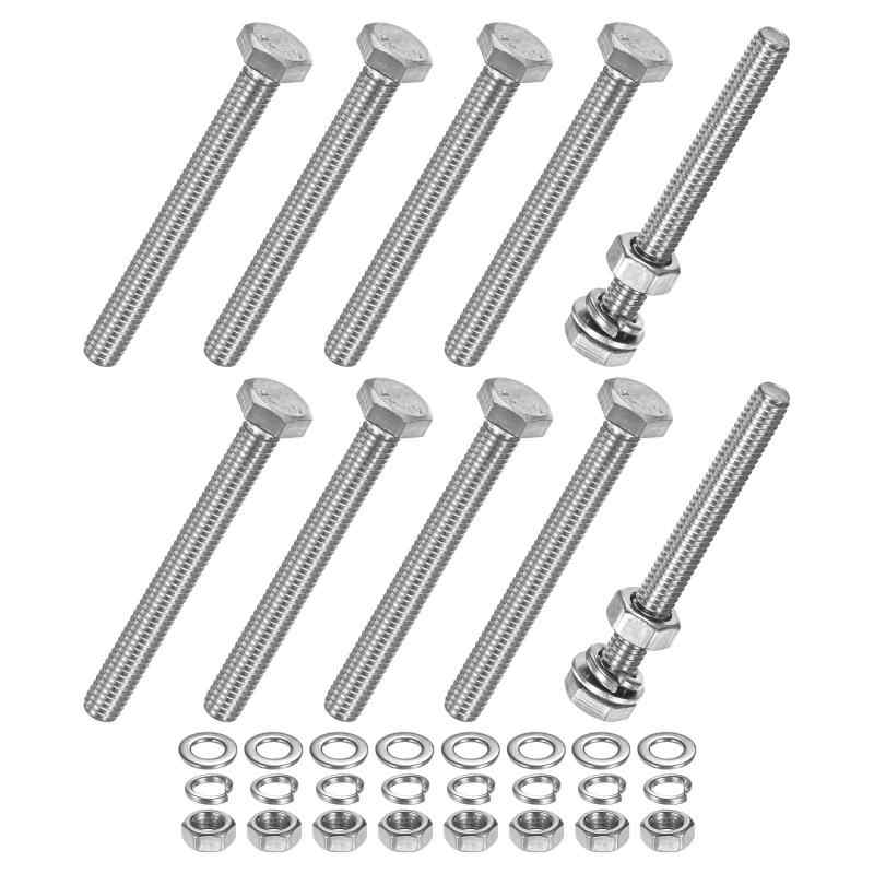 M METERXITY 10セット 六角ボルト M6 ボルト M6×55mm ナット ロックワッシャー 平座金 ステンレス 六角頭ネジ 全ねじ 耐久性 防錆 産業 部品 機械 シルバー[六角ボルト-仕様]サイズ：M6×55mm。ネジ径：6m...