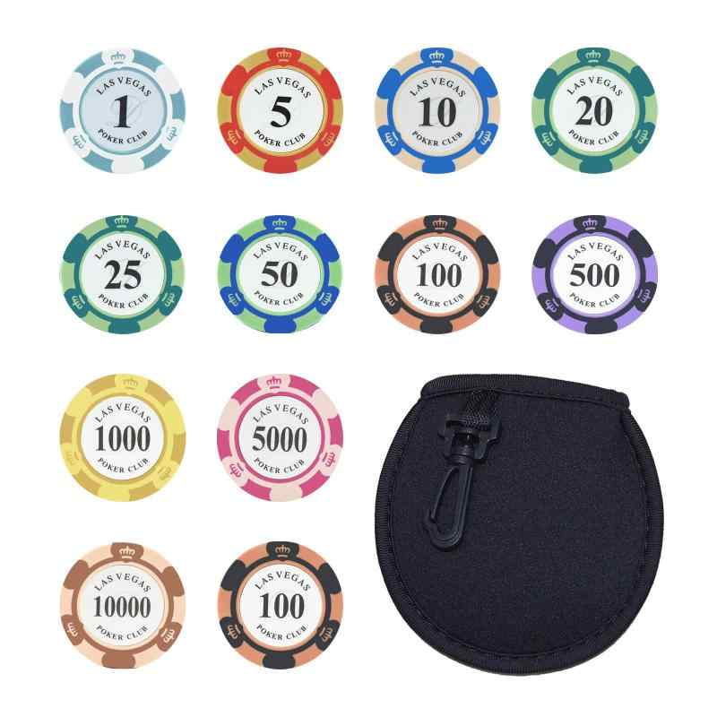 CHANJIF ゴルフ マーカー 13点セット マグネット カジノチップデザイン グランドゴルフ 袋セット カラビナ付き コンペ景品 プレゼント【パッケージ内容】カジノポーカーチップ 12枚セット+専用袋（収納に便利）。【高品質素材】鉄を内...