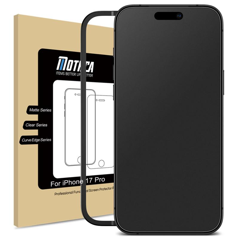 Mothca アンチグレア iPhone 17 Pro対応 ガラスフィルム 保護フィルム 強化ガラス サラサラ タッチ感 指紋防止 反射防止 ゲームフィルム ガイド枠付き 液晶 日本旭硝子製素材 硬度9H 2.5Dラウンド【アンチグレア・反...