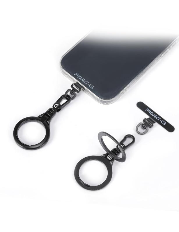 [project-cb] スマホストラップホルダー リングストラップ スマホスタンド 回転 カラビナ 金属 薄型 全機種対応 落下防止 丈夫 盗難防止 頑丈 (ブラック-T)【製品仕様】素材：ステンレス製；耐荷重：10kg、トラップホルダー...