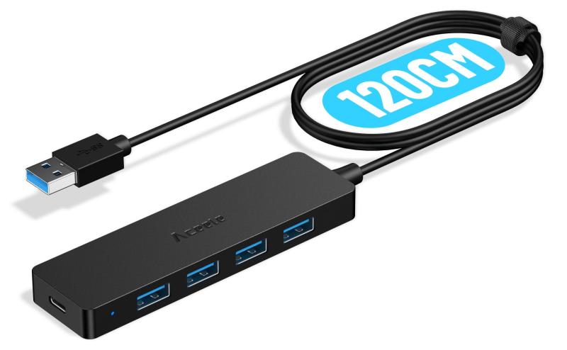 Aceele USB ハブ5Gbps 4ポート拡張120cmケーブル付き 4xUSB-A ポートとType-c電源ポート付きUSB A to USB 3.0 変換アダプタ、MacBook Pro、iMac、iPad Pro、Chromebo...