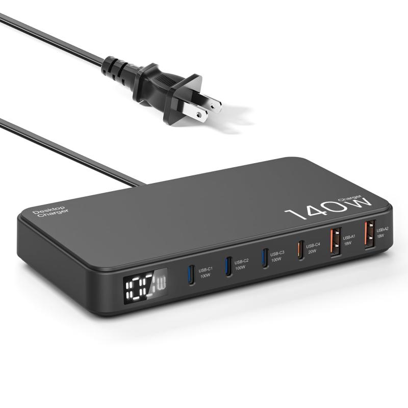140W USB充電器 Type-c 6ポート 急速充電器【単ポート100W USB-C*3＋20W USB-C*1+USB-A*2、PPS&amp;PD3.0&amp;QC4+対応】PSE認証 PC同時充電 ノートPC充電器 コンセント ...