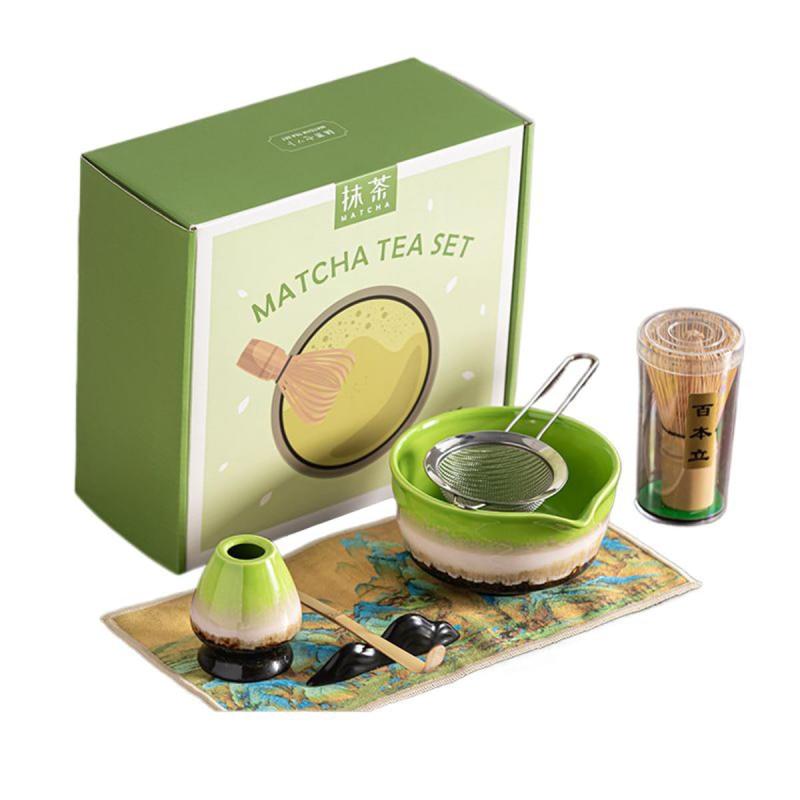 抹茶7点セット お点前セット 日本茶セット 茶道具セット 抹茶茶道 茶碗 百本立茶筅 茶筅立て 茶杓 抹茶 粉末 泡立て器🍵お茶の注文ギフト：古代宋時代からの文化的な贈り物：内と外の両方、祝福、健康、質の高い、良い生活を備え...