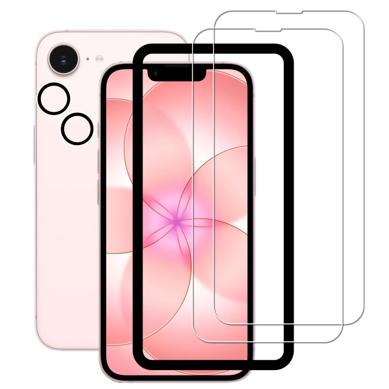 HKKAIS iPhone 17E 用 保護フィルム 日本旭硝子製素材 カメラフィルム 高い透過率 硬度9H 貼り付け簡単 iPhone 16E 強化ガラス フィルム カメラ保護【2+2枚セット 】ガイド枠付き【対応機種-2+2枚入り】iP...