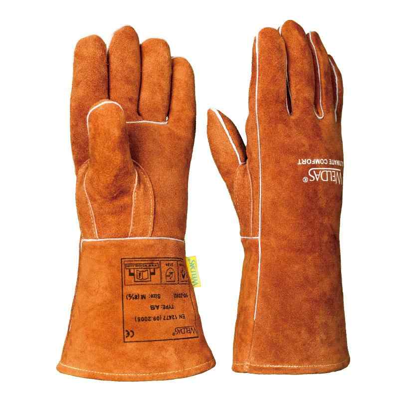 [Weldas] ストレート型の親指 溶接用手袋、フリース状コットン100％の総裏仕様、親指ストラップの股部分を補強、丈夫なレザーのカフ部、10-2392、コーヒーブラウン。ミディアムグレードのショルダースプリットカウハイドは、適度な柔軟性...