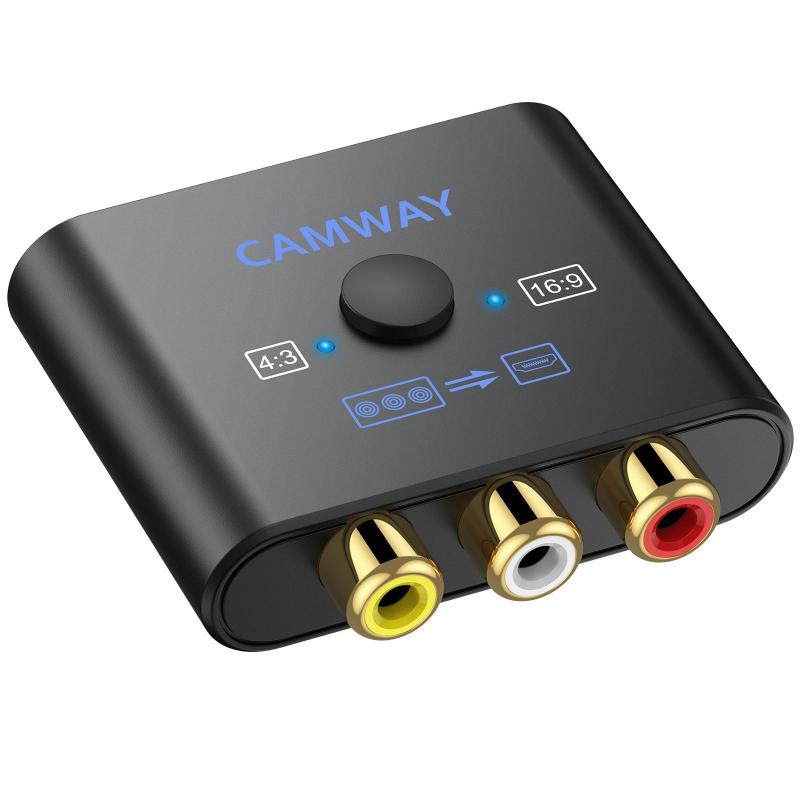 CAMWAY RCA to HDMI 変換 コンバーター 16:9/4:3変換 AV to HDMI コンバーター hdmi 変換 720P/1080P変換 （赤、白、黄）3色端子 ミニ コンポジット Wii/PS1/PS2/N64用 DV...