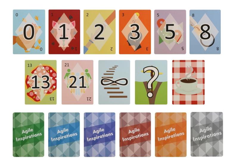 Agile Inspirations Planning Cards for Estimation デッキ1つでスクラムチームメンバー6人までデッキ1つにカード6セット - 最大6人のチームメンバーと簡単に評価。楽しい色とデザイン - それぞ...