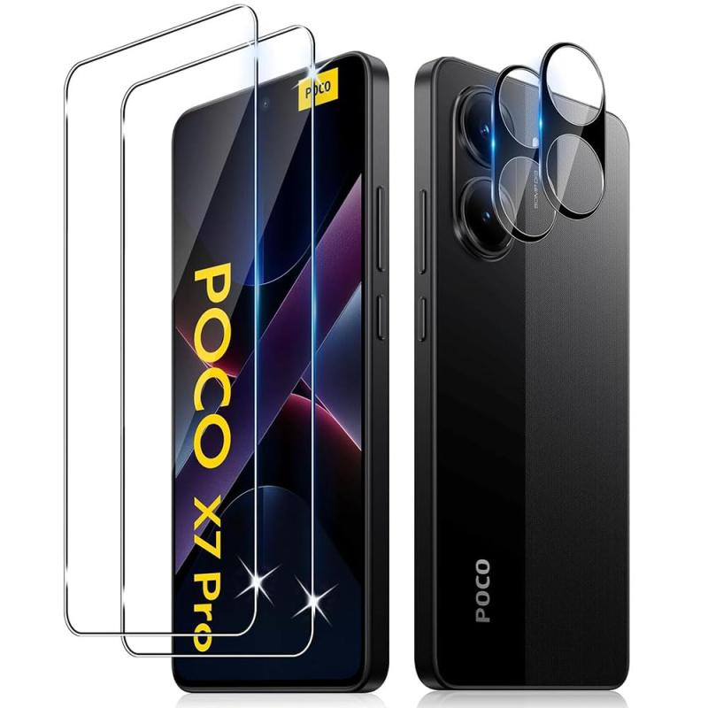 Gosento For Xiaomi POCO X7 Pro ガラスフィルム (2枚)＋POCO X7 Pro カメラフィルム(2枚) 2.5Dラウンドエッジ加工 日本旭硝子素材 高透過率 POCO X7 Pro 保護フィルム 硬度9H P...