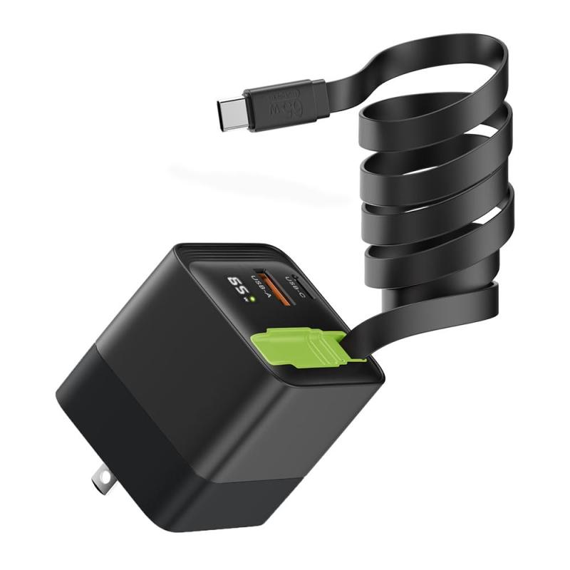 エアリア ARberos エアベロス PD65W対応 3台同時充電対応 見えるLED ワット表示 巻取り式80cmケーブル内蔵 AC充電器 パワフル 旅行 出張 ノートパソコン スイッチ SD-AC65CCA高出力で幅広いデバイスに対応 ノ...