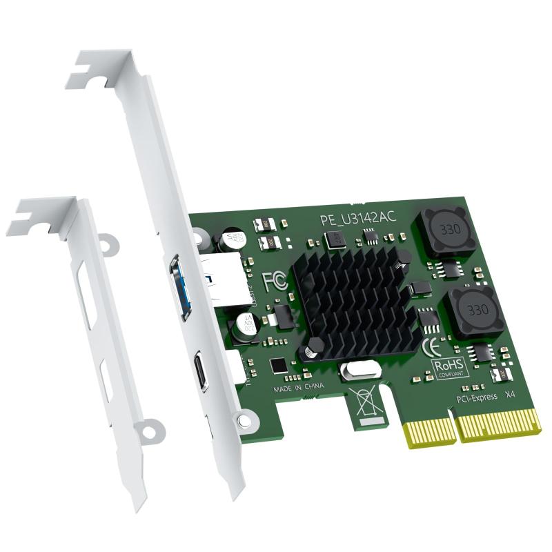 GLOTRENDS U3142AC 2ポート 10Gbps PCIe USB 拡張カード, USB-A &amp; C ポート USB3.2 GEN2, ASM3142 搭載 PCIEX4 接続 (PCIe3.0X2 帯域幅)2ポート (1...