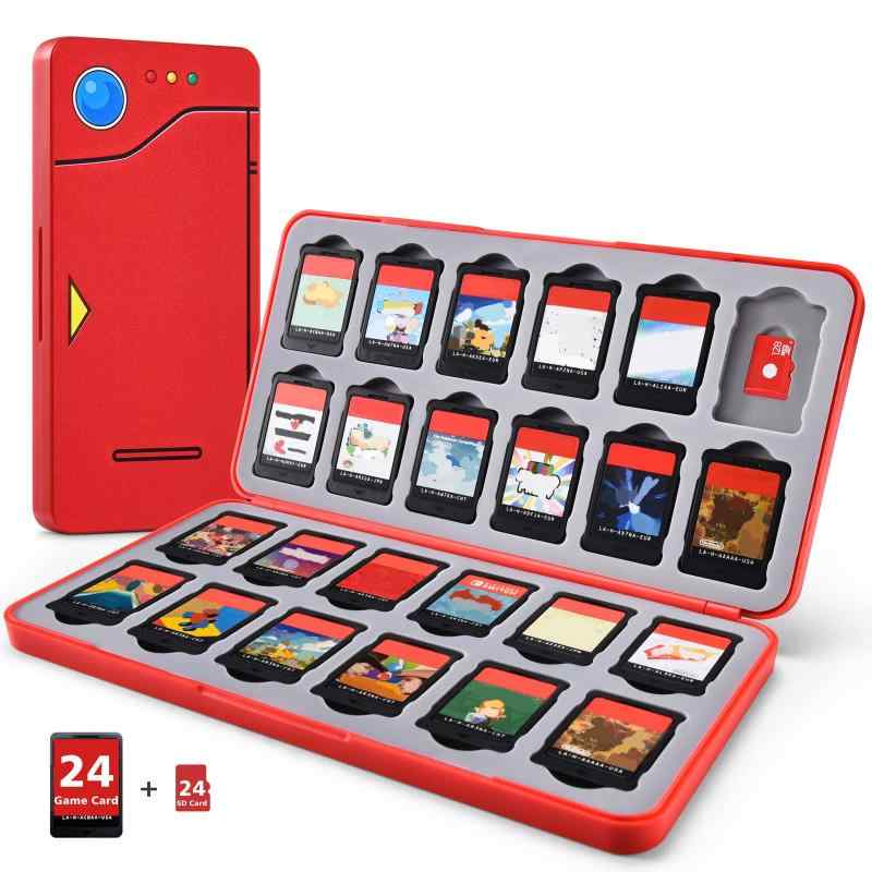 FUNLAB switch 2 ソフトケース　スイッチ ソフトケース 収納　スイッチ専用　24枚スイッチカード＆24枚SD メモリーカード 収納可能 PVE製 保護 持ち運び便利 防水 防塵 （赤い）【24+24大容量】24個のスイッチゲー...