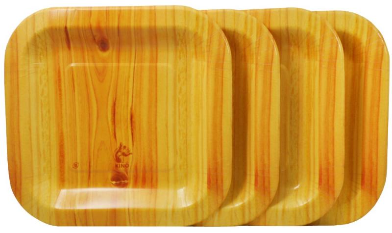 サンナップ ペーパートレイ 四角型 約23×23cm 4枚入 キノシリーズ見せる簡易食器として最適な木目調のプレートバージンパルプ100％・印刷面ニス加工