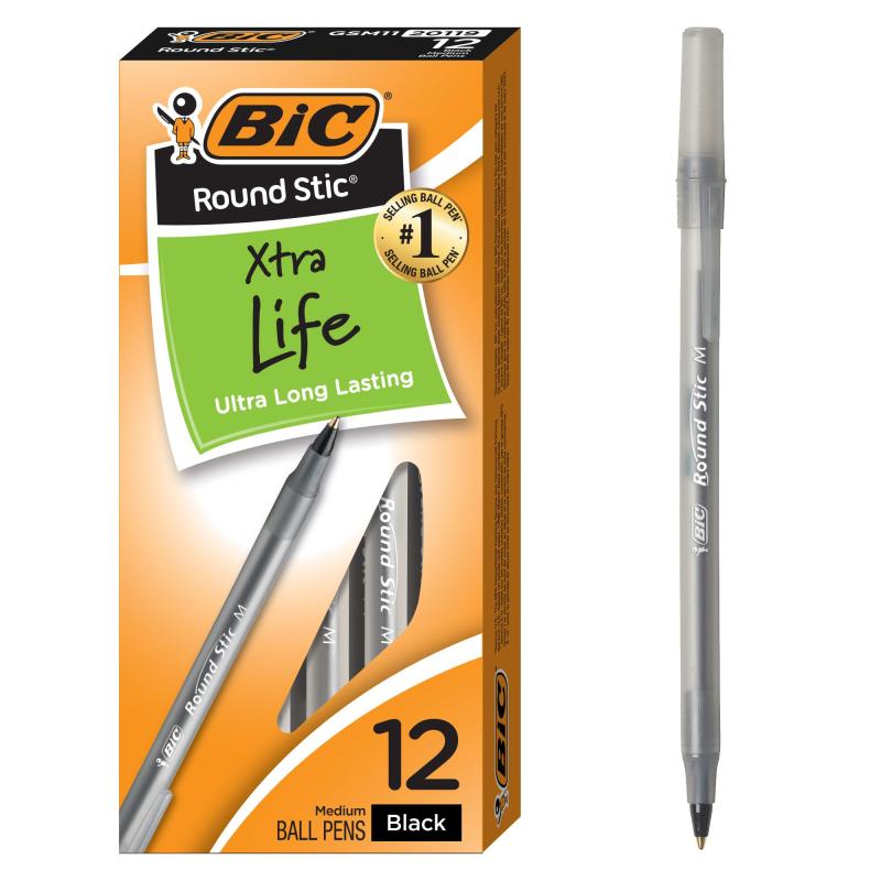 BIC Round Tip PenEasy-Glide System BIC独自のインクテクノロジーで、スムーズな書き心地とより鮮明なラインを実現。滑らかさを感じます。鮮やかなインクのレイダウン。リング付きの指の溝付きラバーグリップで、「滑...