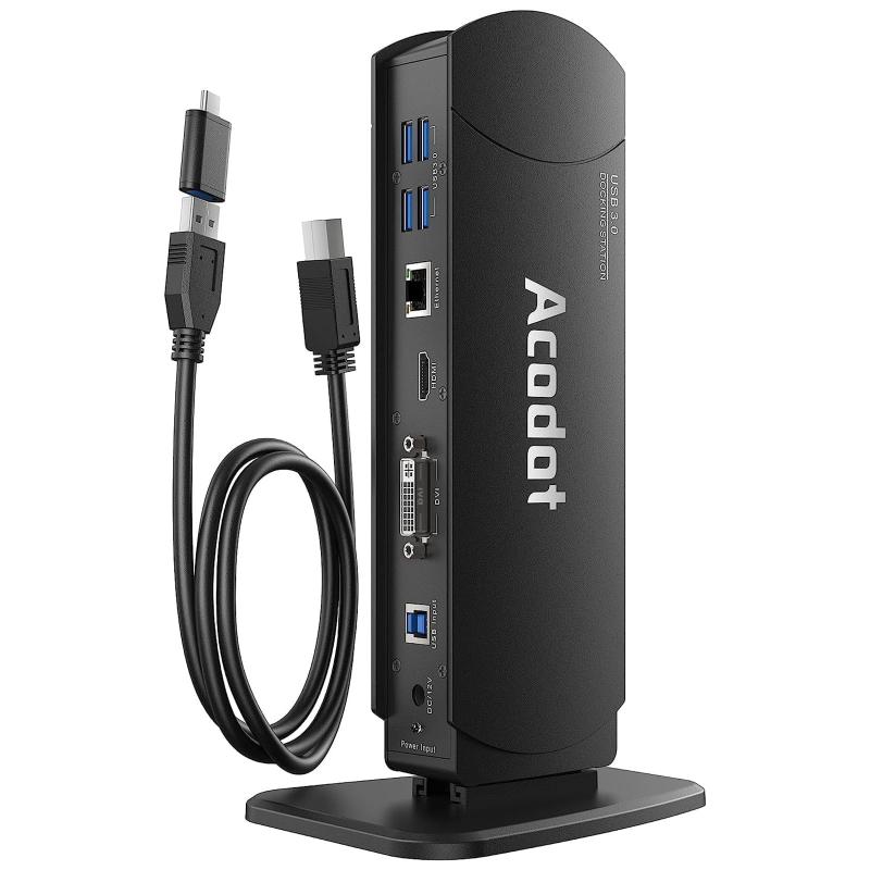 Acodot 縦置き USB 3.0 USB Cドッキングステーション 2画面出力 13 in1 WindowsとMacに対応した13 in1ノートpcドッキングデュアルディスプレイ、USB Cドッキング、HDMI、VGA、DVI、6倍速U...