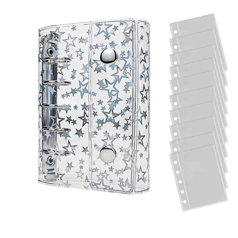 DACAIFH 透明リングバインダー キラキラ星柄 女の子 ステッカーブック カード収納 脱落防止 軽量 耐久性 PVC透明素材 交換可能リフィル 小物収納 m5 PP交換用ページ10枚付属【ダブルロックでキラキラ星、しっかり散らかり防止】...