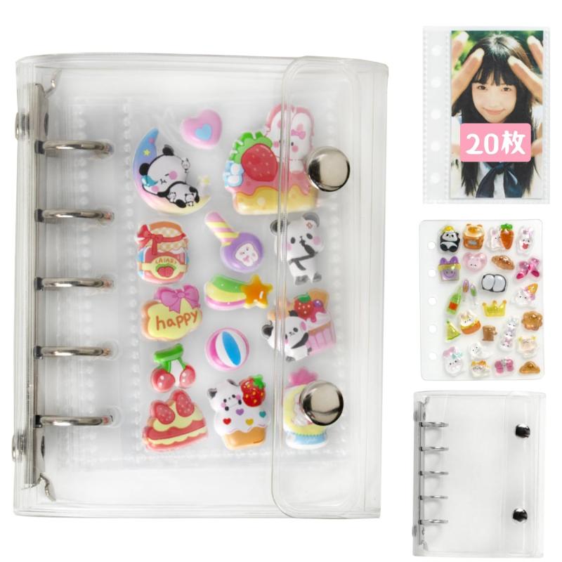 MYFEELGAGA シール帳 透明クリア バインダー 透明ルーズリーフ付き 女の子 はがせる 詰め替え可能 O型リングファイル コレクション収納【耐久性に優れた素材】柔らかくて丈夫なPVC素材を使用。軽い衝撃や水滴からシールを保護します。...