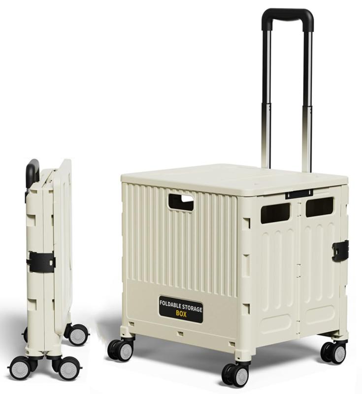 折りたたみ ショッピングカート キャリーカート コンテナキャリー 360°回転四輪 ショッピングカート耐荷70kg/80kg/90kg グリーン/クリーム ホワイト/グレー 蓋付き 買い物カート 運動会 釣り BBQ🛒【頑丈...