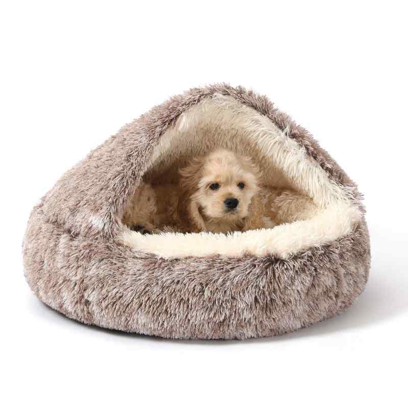 猫 犬 ベッド 冬 温かい 半閉鎖型 貝殻型 もふもふ 丸型 ドーナツ型 ふわふわ もこもこ 猫用 小型犬用品快適なドーム型デザインで、ペットのストレスを和らげぐっすり眠らせる：閉鎖感のあるモコモコ構造が、臆病な・不安なペットに「巣穴のよう...