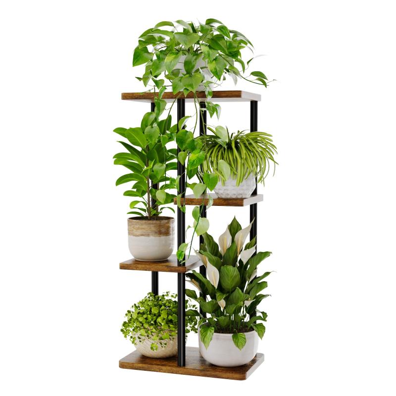 Bamworld フラワースタンド 室内 プランタースタンド 4段花台 観葉植物台 おしゃれ 植物 棚 植木鉢台 植木鉢スタンド リビング 寝室 ベランダコンパクトサイズで狭い場所も活用可能：縦78cm×横40cm×奥行23.6cmの省スペ...