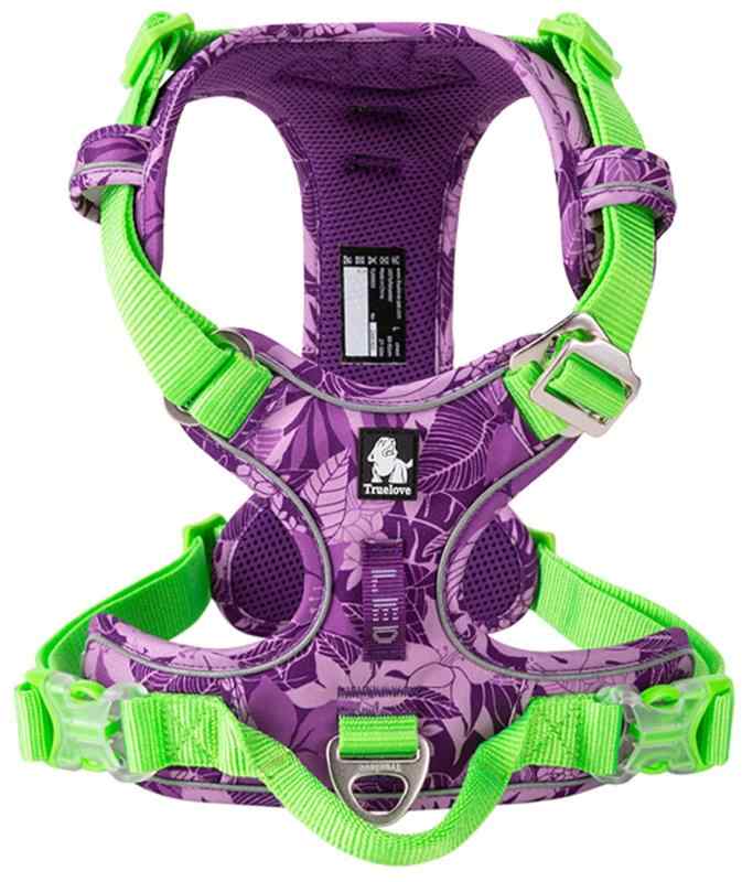 cocomall TRUE LOVE専門販売店 2020新型 犬用ハーネス 犬用胴輪 ドッグ ペット用品 ハーネス 3M反射材料 訓練 ナイロン製 小型犬、中型犬、大型犬に向け 通気性 調節可能 (L, purple&amp;green)【...