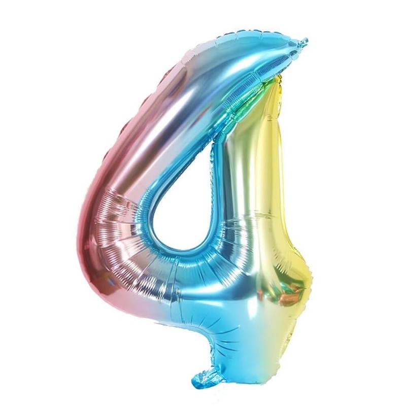 PomeloCoto 4数字 バルーン虹の青 小きい誕生日 飾り付け4歳, 86cm虹の青風船 数字4スウジ バルーン オオキイ 記念日/カーニバル/卒業式/プロポーズ/写真撮影用小道具カラフルな数字風船で、あなたのパーティーを彩りましょう...