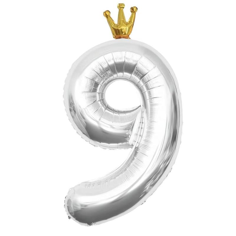 PomeloCoto 9数字 バルーン銀 大きい誕生日 飾り付け9歳, 100cm王冠銀風船 数字9スウジ バルーン オオキイ 記念日/カーニバル/卒業式/プロポーズ/写真撮影用小道具カラフルな数字風船で、あなたのパーティーを彩りましょう。...