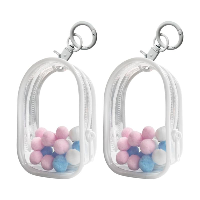 [YUYAKESHI] 痛バ ケース 人形入れ クリア キーホルダー付 ぬいポーチ お出かけ 両面透明 防塵 推し活 ジッパー式 ミニ ポンポンボール付 2個【仕様】❤製品名前：2個入りのキーホルダー付ぬいポーチ・痛バック。❤パッケージは以...