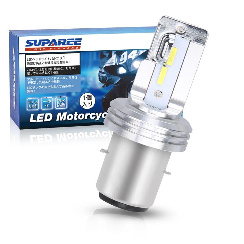 SUPAREE BA20D H4BS バイク用LEDヘッドライト HI/LO切替 ファンレス 車検対応 LEDバルブ AC＆DC兼用 CSP1860チップ搭載 18W 6500k ホワイト 無極性 1個入り【高輝度&amp;優れた視認性​】...