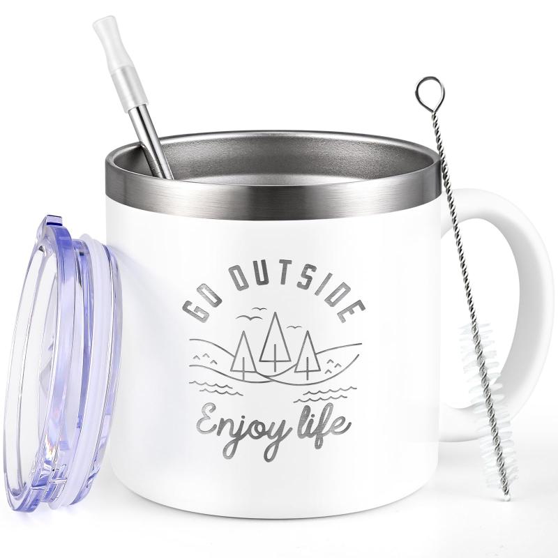 Livole ステンレスマグ 真空断熱 二重構造 保温 保冷 マグカップ 蓋付き ストロー付 400ml