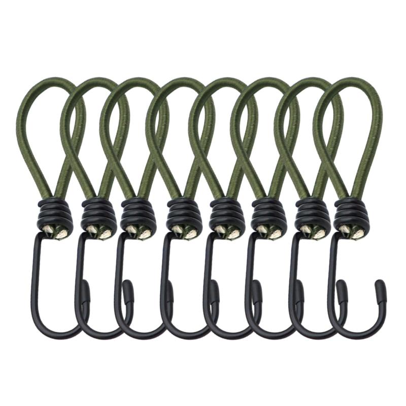 ストレッチコード 張綱ツインフック テントフック テントアクセサリー アウトドア用 8本セット材質：ストレッチコードの内芯は輸入ゴムで、弾力があり、伸縮性を保ち長持ちです。ストレッチコードフックの部分は錆防止の加工がされ、雨天でもつかえます...