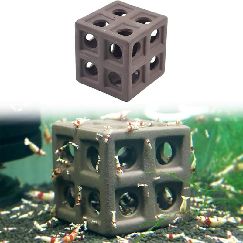 水槽の隠れ家 水槽用飾り タンク洞窟繁殖 水中オーナメント陶器 魔方デザイン セラミック 熱帯魚 エビ カニ 雰囲気作り飾りペットハイダウェイ：エビ、カニ、小型熱帯魚、稚魚など、水槽内の生き物たちが隠れたり、休息したり、繁殖したりするための...