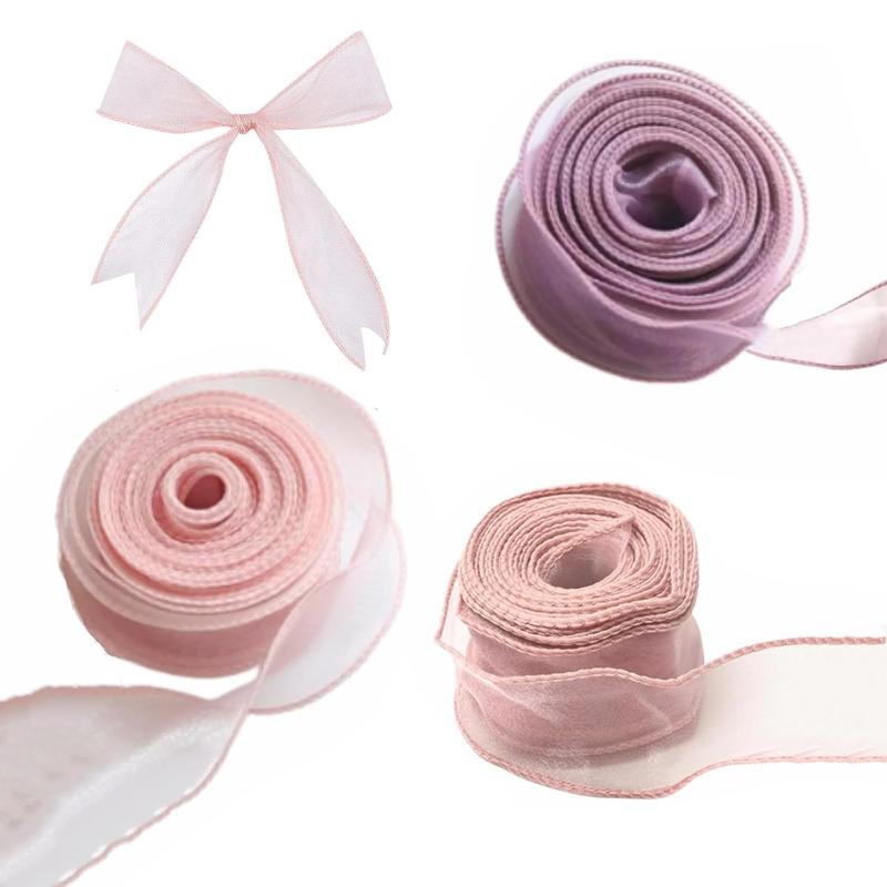 Phyxiul オーガンジーリボン 3巻入 長さ約9m 幅 4cm リボン 飾り 手芸 ラッピング バレンタイン 無地 透け感 ギフトラッピング ウェビング フラワーブーケラッピング 誕生日や結婚式の装飾（魚1. 3巻足量装，コスパ満点：1...