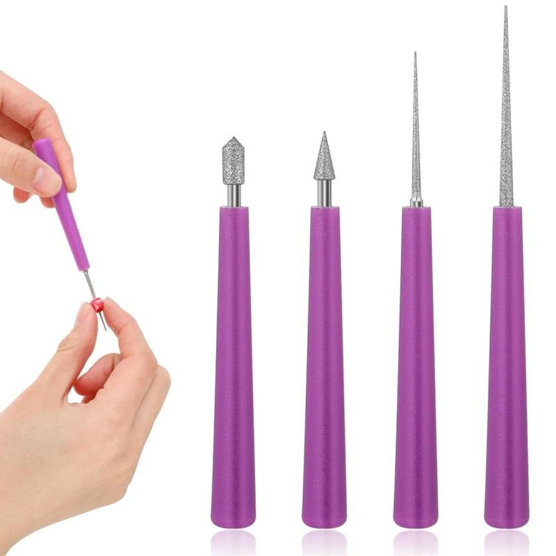 ジュエリーやすり 4本 ビーズリーマーセット 天然石 ビーズ パール 穴拡張 穴削り バリビーズ 穴拡大ツールセット ドリル ハンドル 手動 手芸 真珠 研削材質：ダイヤモンド材質、プラスチックハンドル付き。特徴：鋼製工具には工業級ダイヤモ...