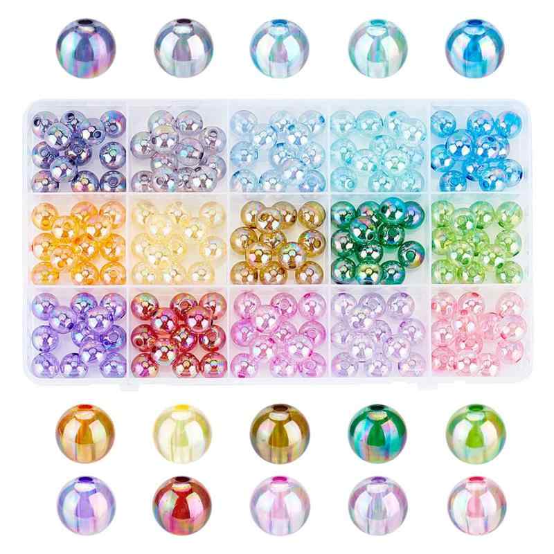 PH PandaHall 180個セット アクリルビーズ 10mm 丸ビーズ カラフル キラキラ 携帯ケース ヘアアクセサリー デコレーション アクセサリー材料 ハンドメイドパーツ DIY用 手作り 素材選べる15色のABカラー：丸いスペー...