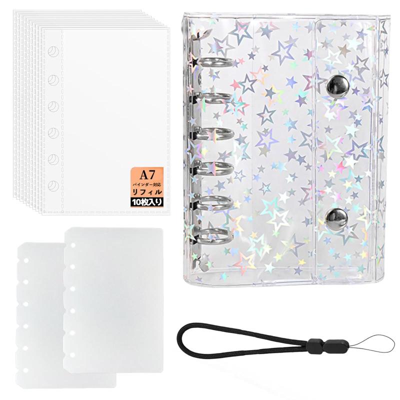 YINKE シール帳 透明 A7サイズ はがせる 女の子 シールバインダー シール手帳 クリアバインダー 6穴 台紙10枚セット PPシート2枚&amp;専用ストラップ付き 収納 推し活グッズ【高透明フィルムで美しく収納】高透明フィルムがシ...