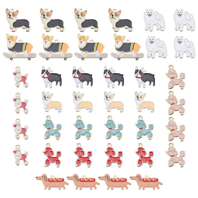 PH PandaHall 40個 犬のチャーム 10種 エナメル ペンダント かわいい コーギー ダックスフンド サモエド カン付き 混合 ハンドメイド アクセサリーパーツ DIY 飾り イヤリングパーツ ピアスパーツ選べる10スタイル：か...