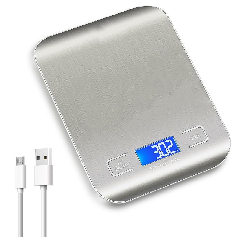 デジタルはかり 最大5kg ステンレス デジタル はかり 充電式 1g単位 LCD ディスプレイ キッチン 料理 調理 測定 計量器 コンパクト 風袋引き機能 自動オフ機能 USB充電【1g~5kg範囲計量】最小単位は1gからで測定範囲は...