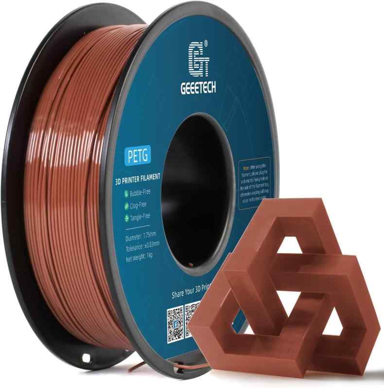 GEEETECH フィラメント PETG 3Dプリンター 造形材料 寸法精度+/- 0.02mm 正味量1KG PETG樹脂材料 1.75mm径 （茶色/Brown）【丈夫で耐久性に優れています】1.75mm の PETG フィラメントは、...