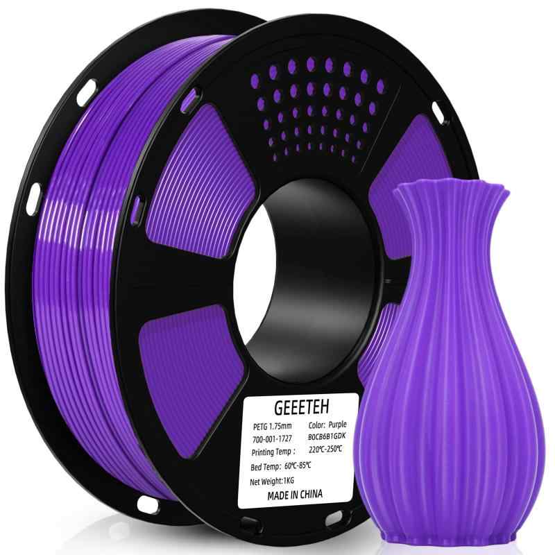 GEEETECH フィラメント PETG 3Dプリンター 造形材料 寸法精度+/- 0.02mm 正味量1KG PETG樹脂材料 1.75mm径 （紫/Purple）【丈夫で耐久性に優れています】1.75mm の PETG フィラメントは、...