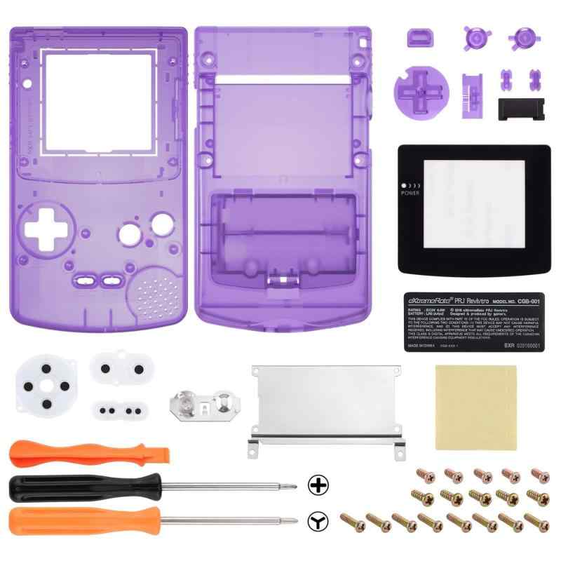 Gameboy Colorに対応用IPSアップグレード済みeXtremeRate交換用シェルフルハウジングカバーボタン付きクリア素材、GBC OSD IPS &amp; Regular IPS &amp; Standard LCDにも対応し...
