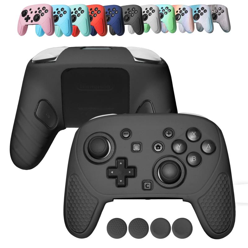 JYXETOV Switch2 Proコントローラー カバー 対応、シリコン製保護ケース、滑り止め、サムスティックキャップ4個付属 両面印刷パターン【あるアクセサリー付属】柔らかいキャップはグリップ力と操作性を向上させ。さらに、Switch...
