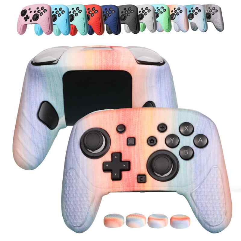 JYXETOV Switch2 Proコントローラー カバー 対応、シリコン製保護ケース、滑り止め、サムスティックキャップ4個付属 両面印刷パターン【あるアクセサリー付属】柔らかいキャップはグリップ力と操作性を向上させ。さらに、Switch...