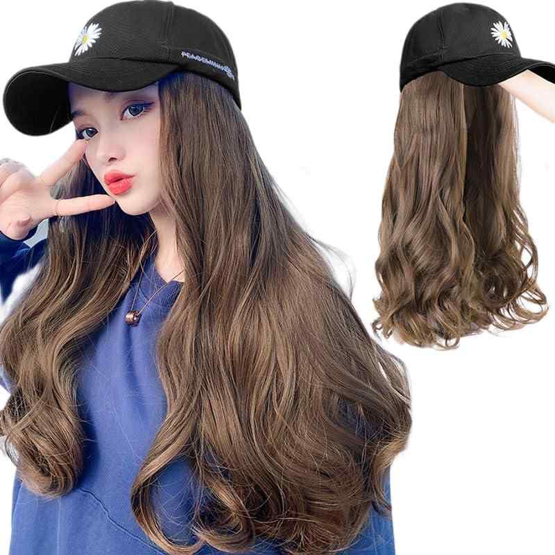 IXYPHALM 帽子ウィッグ 一体式 ロング カール つけ毛 かつら 髪付きウィッグ 黒い帽子 便利 自然 日常 耐熱 日焼け防止 通気性 四季用素材: 耐熱ファイバー.髪の色: ライトブラウン&amp;ダークブラウン&amp;ブラウンブ...