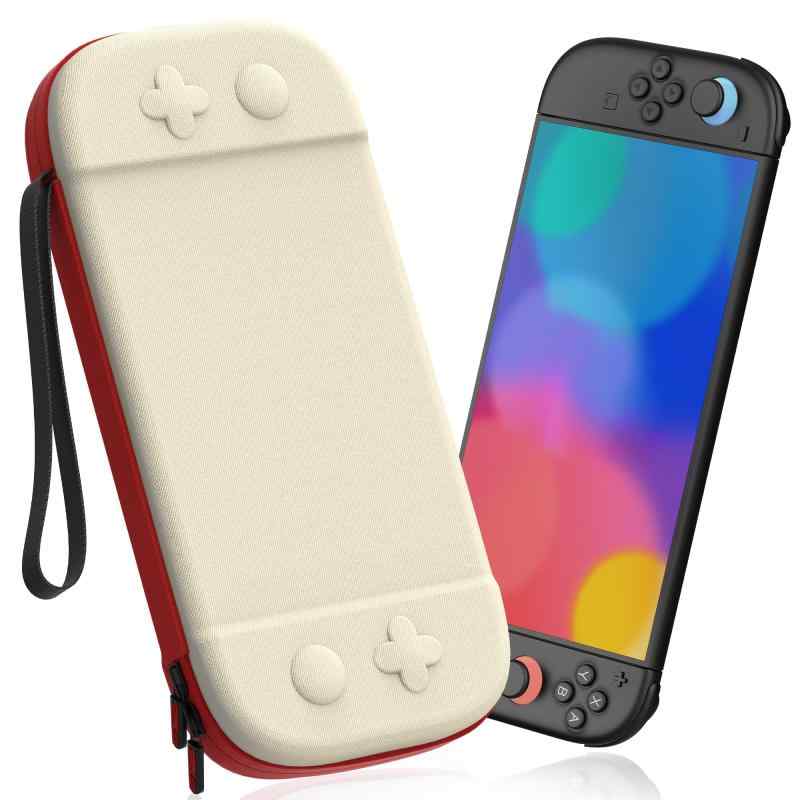STARTRC GAMES Switch 2 ケース スイッチ2 ハードケース 薄型 ナイロン素材 持ち運び便利 軽量 可愛い 耐衝撃 ゲームカード12枚収納 全面保護 キャリングケース (ホワイト レッド)【対応機種】 本商品は Swit...